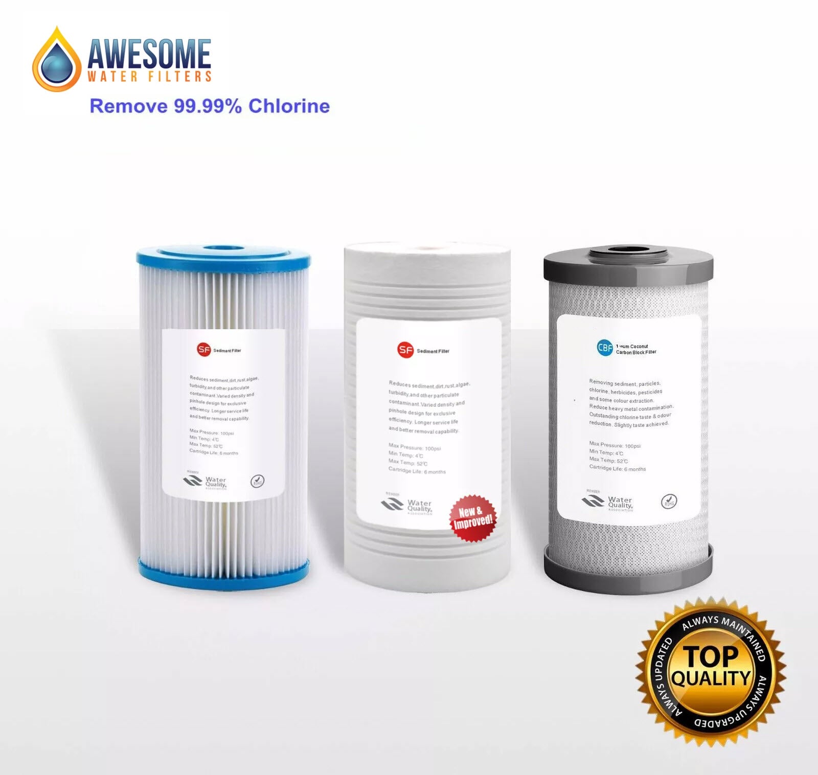 Triple Big Blue 10" x 4.5" Sediment & Carbon Block Filter | AWF | AWF